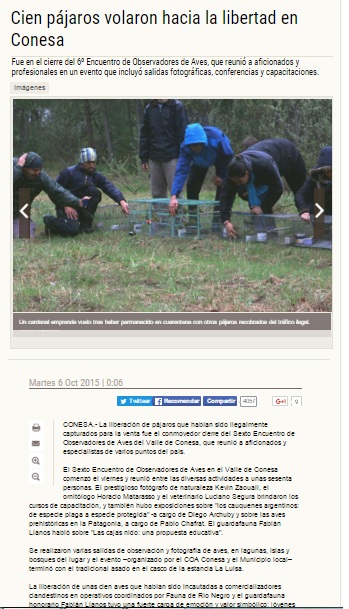 Cien pájaros volaron hacia la libertad en Conesa | Aves Argentinas